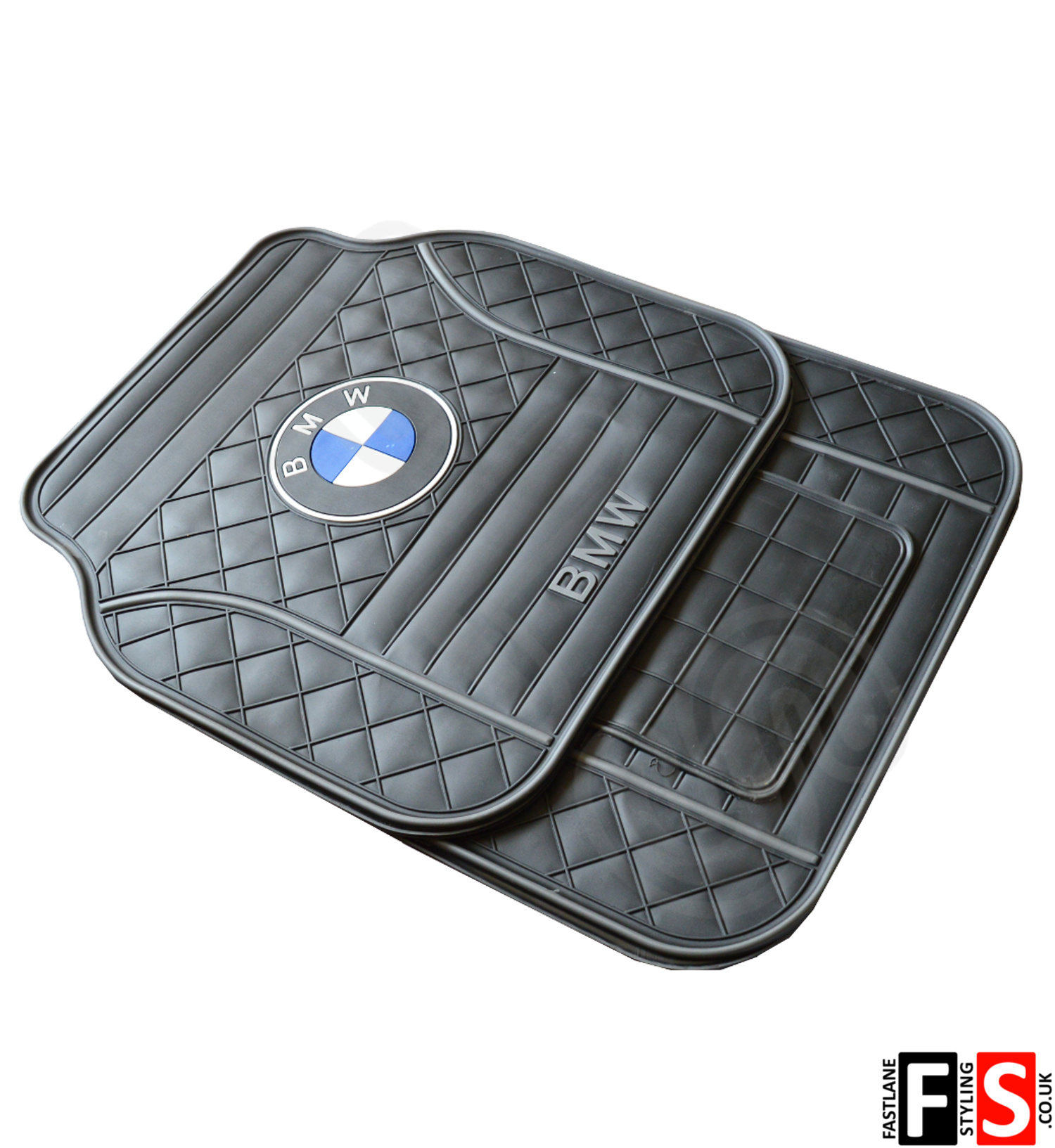 BMW CAR MAT SET 5 PIECE HEAVY DUTY RUBBER NON SLIP GRIP 3D LOGO BLACK ...