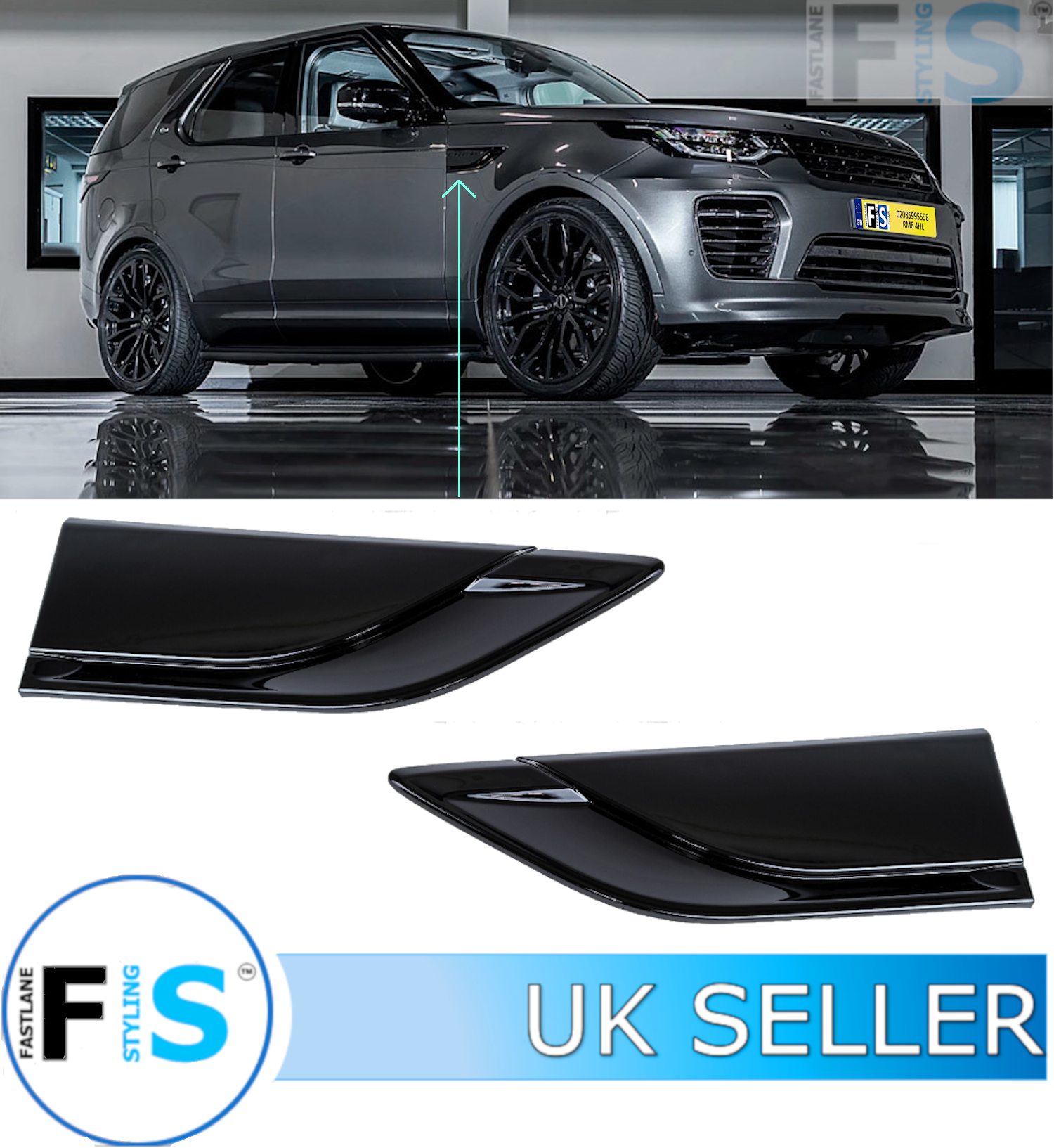 LAND ROVER DISCOVERY 5 GLOSS BLACK SIDE VENT TRIMS COVERS DYNAMIC KIT ...
