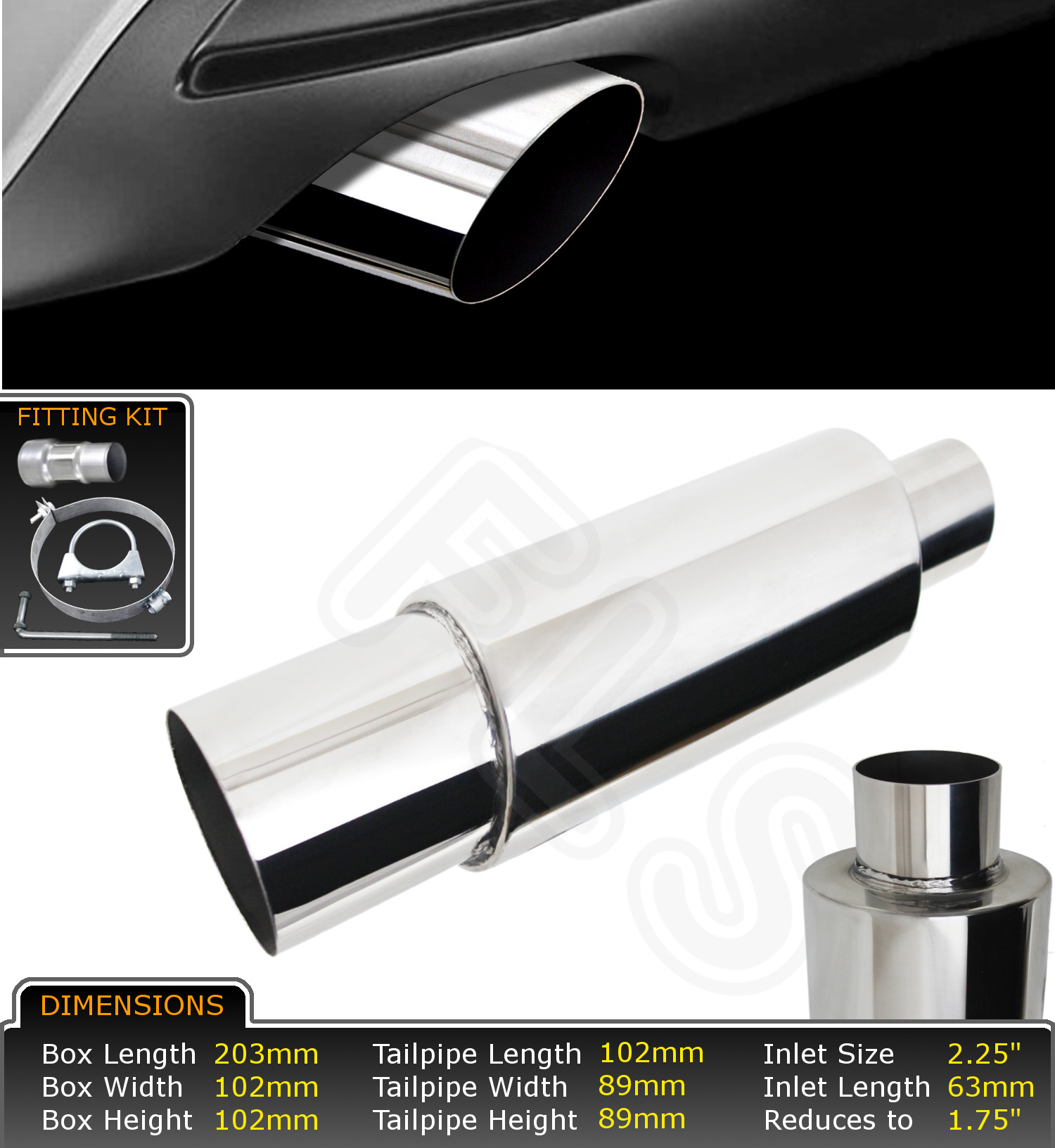 UNIVERSAL PERFORMANCE FREE FLOW STAINLESS STEEL EXHAUST BACKBOX LMR ...