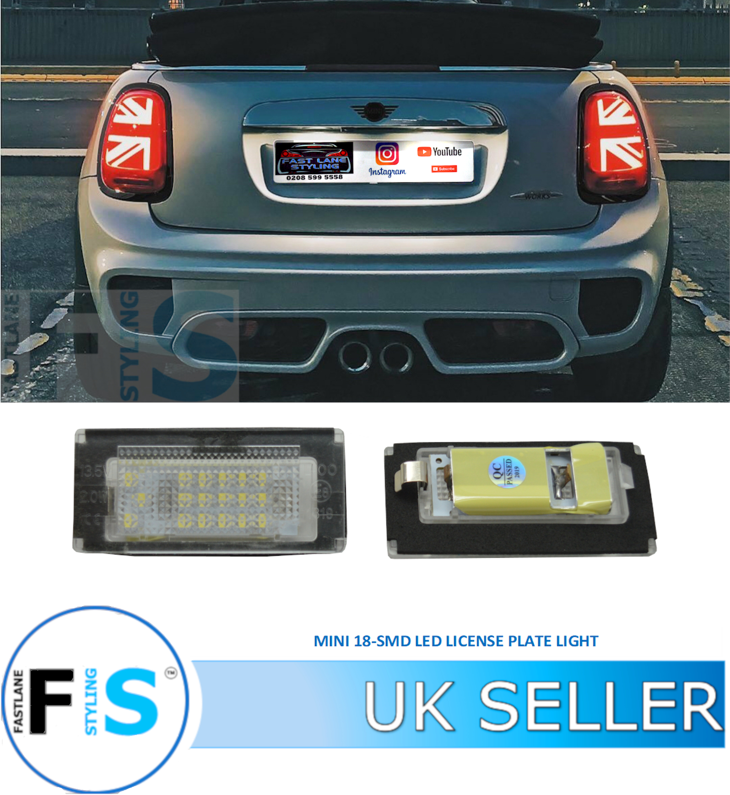 MINI COOPER R50 R52 R53 18SMD LED LICENSE NUMBER PLATE LIGHTS CLEAR ...