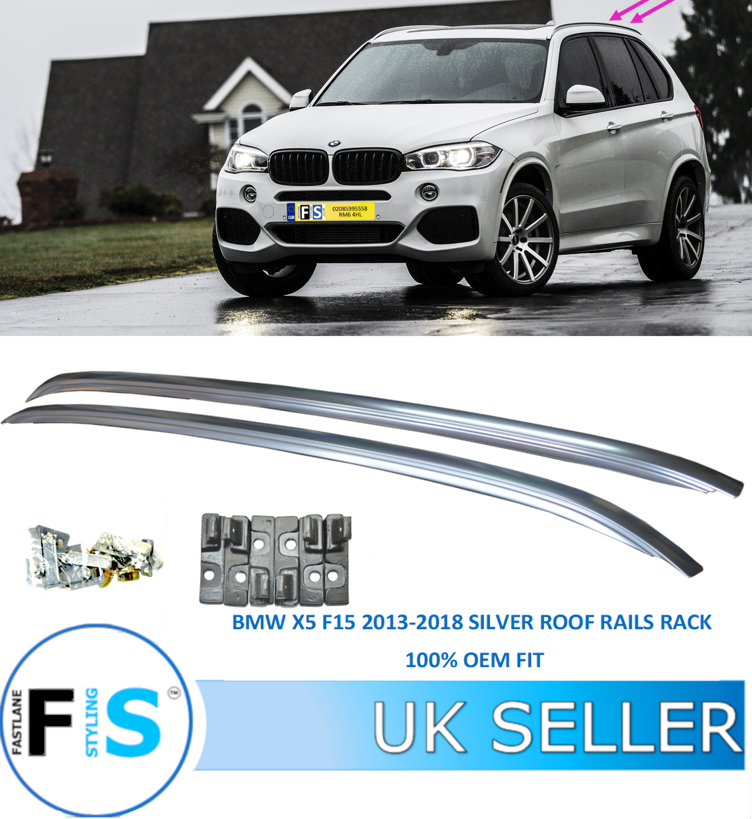 BMW X5 F15 X5M F85 FLUSH SILVER ROOF RAILS RACK CROSS BARS 100% OEM FIT ...